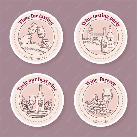 손으로 그린 와인 시음 레이블 템플릿 무료 벡터