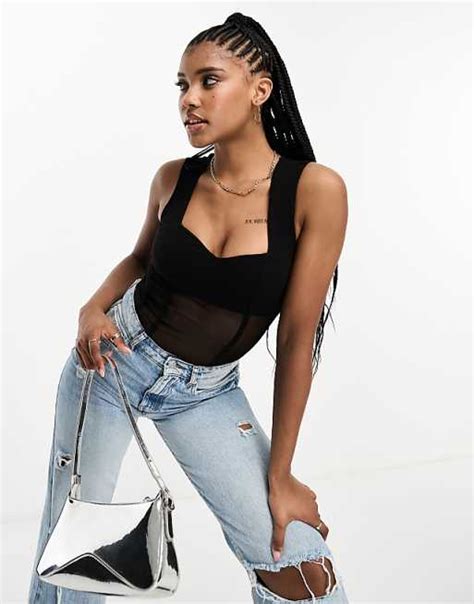 Asos Design Corset Style Sweetheart Neck Sleeveless Bodysuit In Black