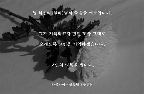 한국사이버성폭력대응센터 故 최진리설리님의 죽음을 애도합니다 그가 머물던 삶에는 늘 여성혐오적