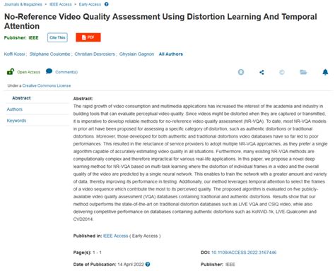 Pdf No Reference Video Quality Assessment Using Distortion Learning And Temporal Attention