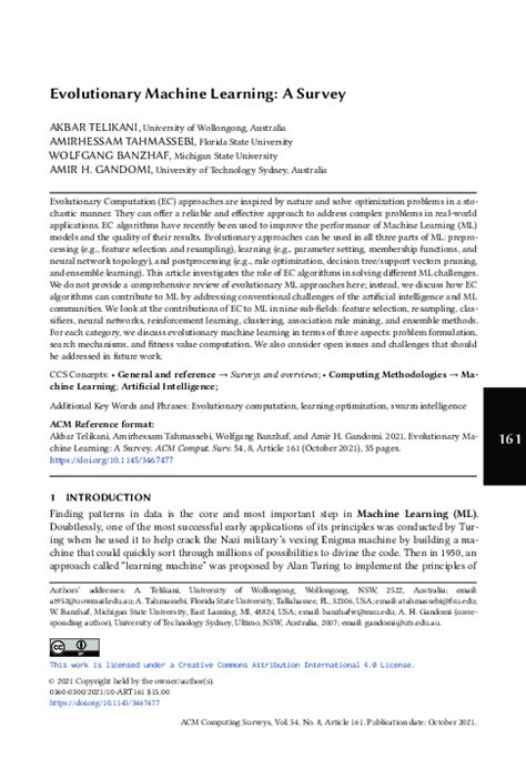 Pdf Evolutionary Machine Learning A Survey