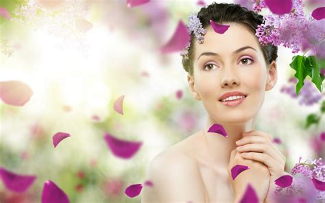 Wallpaper Brunette Face Smile Make Up Petals X Wallup Hd Wallpapers