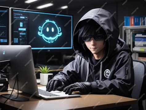 Scammer With Mask And Hood Hacking Security Server Installing Virus To