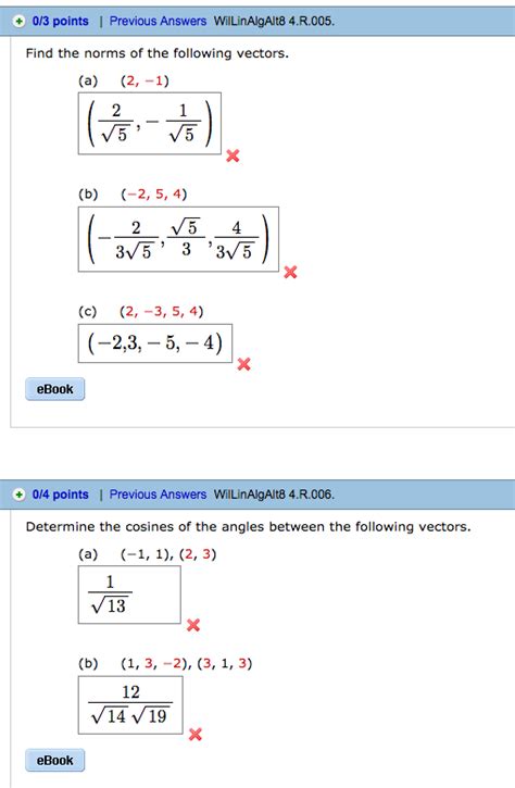 Solved Find The Norms Of The Following Vectors 2 1