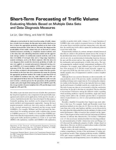 Pdf Short Term Forecasting Of Traffic Volume Evaluating Models Based On Multiple Data Sets And