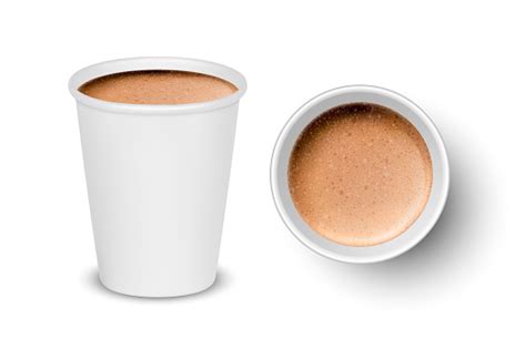 벡터 3d 사실적인 종이 흰색 일회용 컵 세트 우유 커피 거품 고립 라떼 카푸치노 스톡 벡터 일러스트레이션 디자인 템플릿입니다