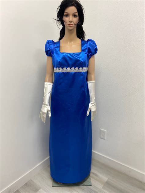 Royal Blue Empire Waist Regency Style Dresscostume Cosplay Etsy