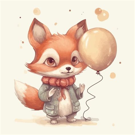 귀여운 만화 귀엽다 아기 여우 수채화 그림 프리미엄 벡터