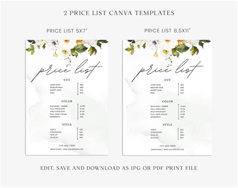 Pricing Template Price List Canva Template Pricing Guide Etsy