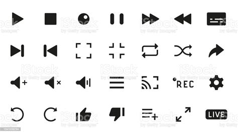 플레이어 버튼 블랙 실루엣 인터페이스 아이콘 재생 및 일시 중지 뒤로 되감기 또는 앞으로 표지판을 시작 중지 및 볼륨 제어 기호 비디오 스트리밍에 설정된 벡터 레코드 Ui