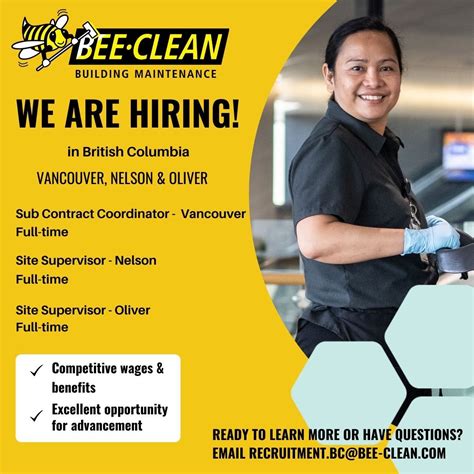 Our Bee Clean Team In British Columbia Is Hiring Bee Clean Building