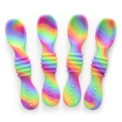 Silicone Chew Spoon Set Rainbow Swirl Primastella