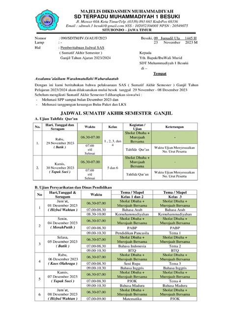 Jadwal Sas Smt 1 2023 Sdtm 1 Pdf