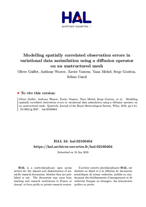 Pdf Modelling Spatially Correlated Observation Errors In Variational Data Assimilation Using A