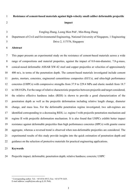 Pdf Resistance Of Cement Based Materials Against High Velocity Small Caliber Deformable