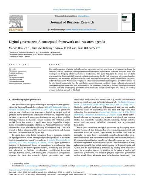 Pdf Digital Governance A Conceptual Framework And Research Agenda