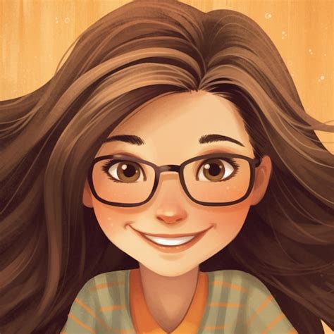 Cartoon Girl With Brown Hair And Glasses