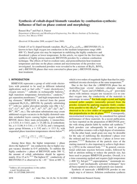 Pdf Synthesis Of Cobalt Doped Bismuth Vanadate By Combustion Synthesis Influence Of Fuel On
