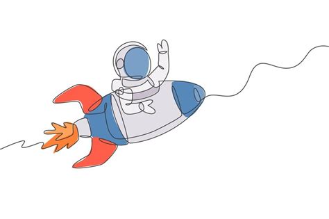 Premium Vector Single Continuous Line Drawing Astronaut In Spacesuit Waving Hand At Outer