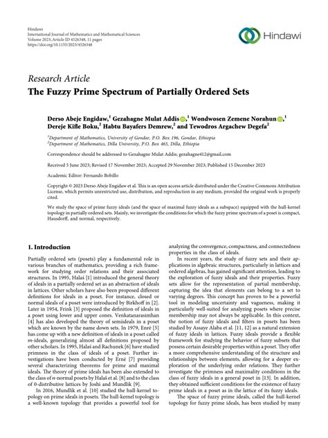 Pdf The Fuzzy Prime Spectrum Of Partially Ordered Sets
