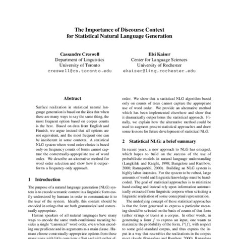 The Importance Of Discourse Context For Statistical Natural Language