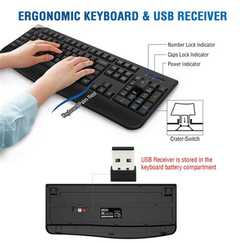 Buy Wireless Keyboard And Mouse Combo Edjo 2 4g Full Sized Ergonomic