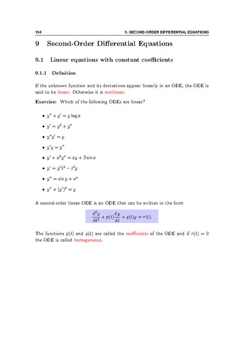 Differential Equations 194 2nd Order Odes And Linear Equations Studocu