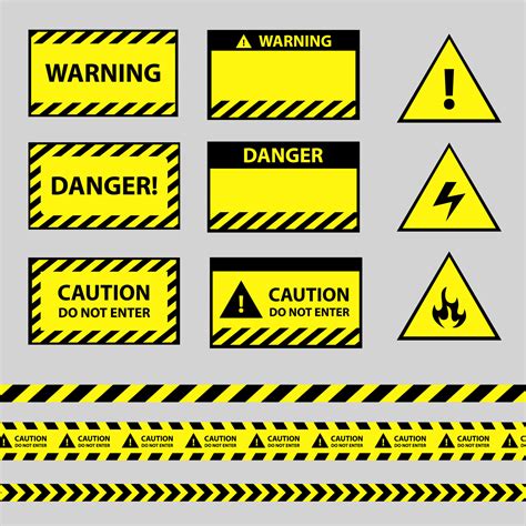 Warning Caution Danger Sign And Tape Black Yellow Stripes Barricade