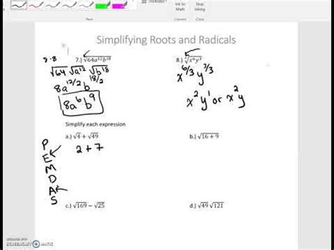 Simplifying Roots Part YouTube