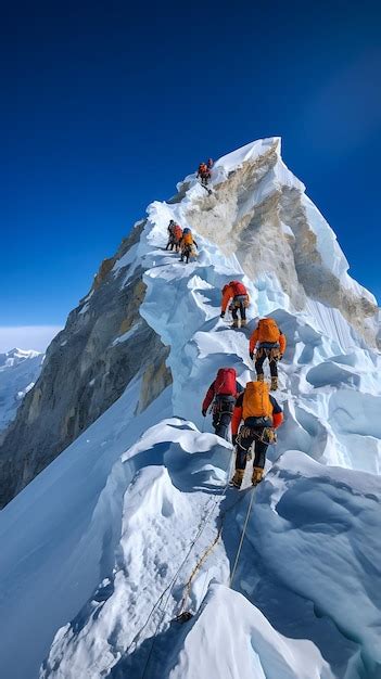 Premium Photo Climbers On The Summit Of Mount Everest In Himalayas Nepal