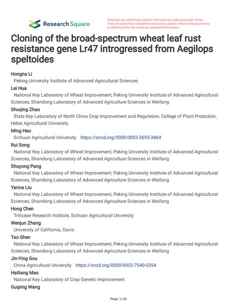 Pdf Cloning Of The Broad Spectrum Wheat Leaf Rust Resistance Gene