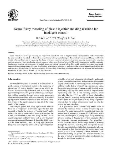 Pdf Neural Fuzzy Modeling Of Plastic Injection Molding Machine For Intelligent Control