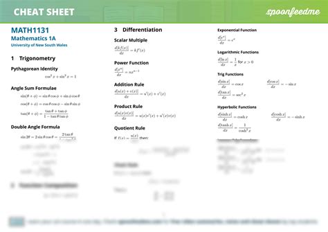 SOLUTION Calculus Trigonometric Cheat Sheet Studypool