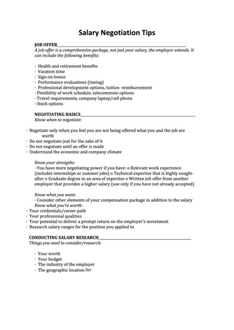 Salary Negotiation Tips Template Printable Pdf Download