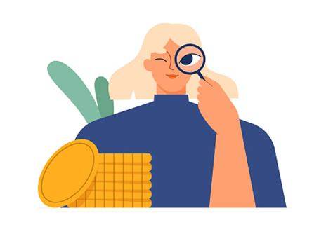 돋보기로 돈을 보고 수익을 찾는 여성 재무 분석 조사 또는 연구 수입 저축 경제 개념 개념에 대한 스톡 벡터 아트 및 기타 이미지 Istock