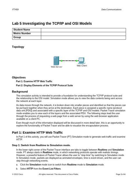 Lab 5 Investigating The Tcpip And Osi Models Pdf Internet Protocol Suite Osi Model