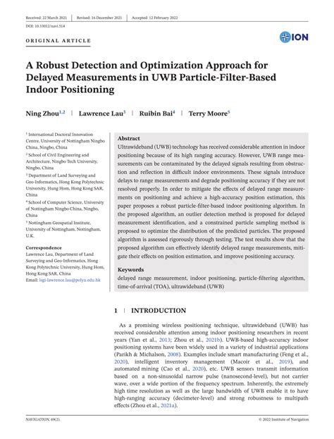 Pdf A Robust Detection And Optimization Approach For Delayed Measurements In Uwb Particle