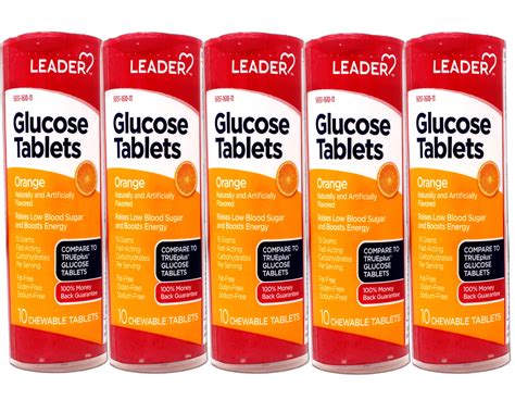 5 Pack Leader Glucose Tablets Energy And Blood Sugar Support Orange