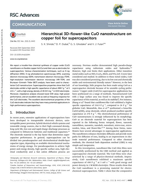 Pdf Hierarchical 3d Flower Like Cuo Nanostructure On Copper Foil For Supercapacitors