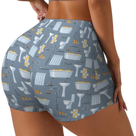 Goofa Blue Bathroom Printed Workout Shorts Women Seamless Scrunch Butt