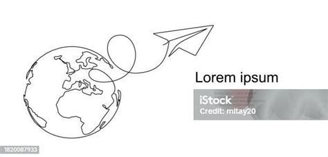 지도에서 이륙하는 연속 선 그리기 종이 비행기와 여행 또는 여행 일러스트 레이 션 벡터의 비행 기호 개념에 대한 스톡 벡터 아트
