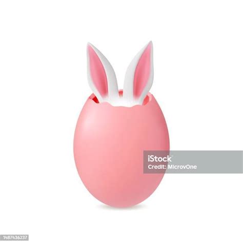 토끼 귀가 있는 현실적인 3d 부활절 달걀 토끼 축제 고립 된 달걀 사냥 그래픽 요소 크랙 쉘 렌더 벡터 디자인 3차원 형태에
