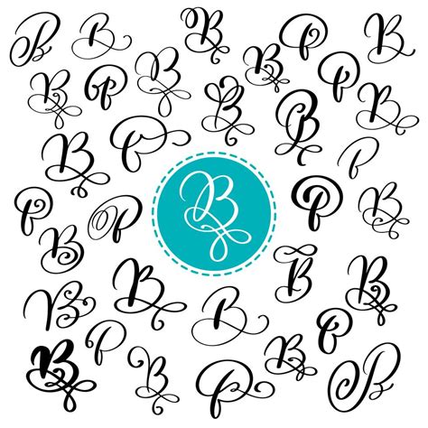 Set Of Hand Drawn Vector Calligraphy Letter B Script Font Isolated Letters Written With Ink