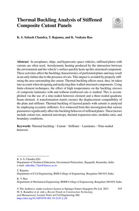 PDF Thermal Buckling Analysis Of Stiffened Composite Cutout Panels