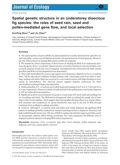 Pdf Spatial Genetic Structure In An Understorey Dioecious Fig · Spatial Genetic Structure