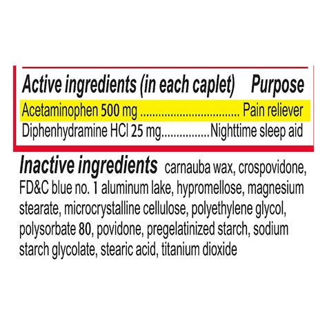 Tylenol Acetaminophen Pm Extra Strength Caplets Ingredients
