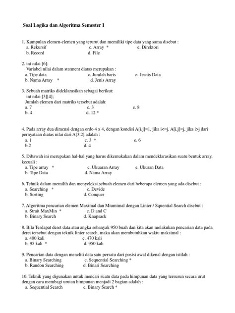 Soal Logika And Algoritma Semester 1 Bsi Pdf