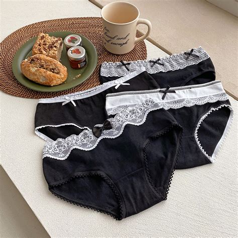 세라 블랙 면 팬티 리본 레이스 삼각팬티 이벤트 속옷 섹시 란제리 종