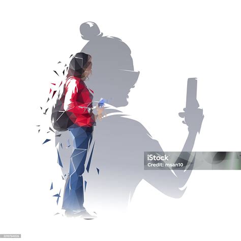 관광객 여성 그룹 배낭을 가진 사람 스마트 폰 고립 된 벡터 콜라주 이중 노출 그림으로 사진을 찍습니다 Brand Name Smart Phone에 대한 스톡 벡터 아트 및