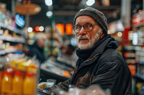 Old Man In A Supermarket Premium Ai Generated Image